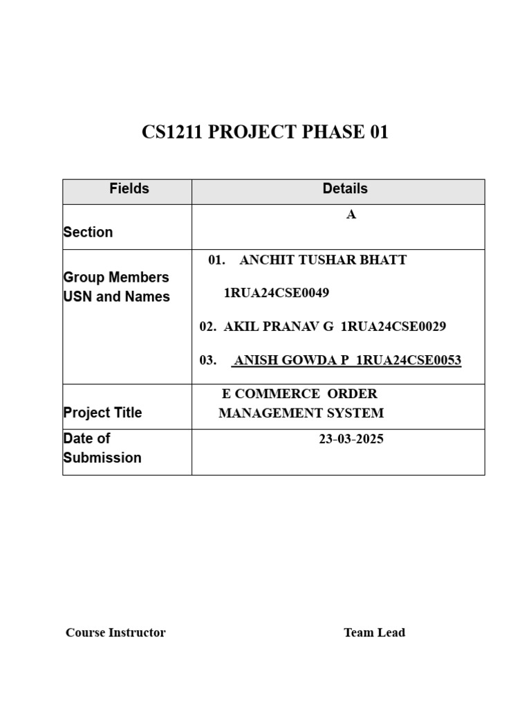 E Commerce Order Management System - Phase 01 - Report | PDF