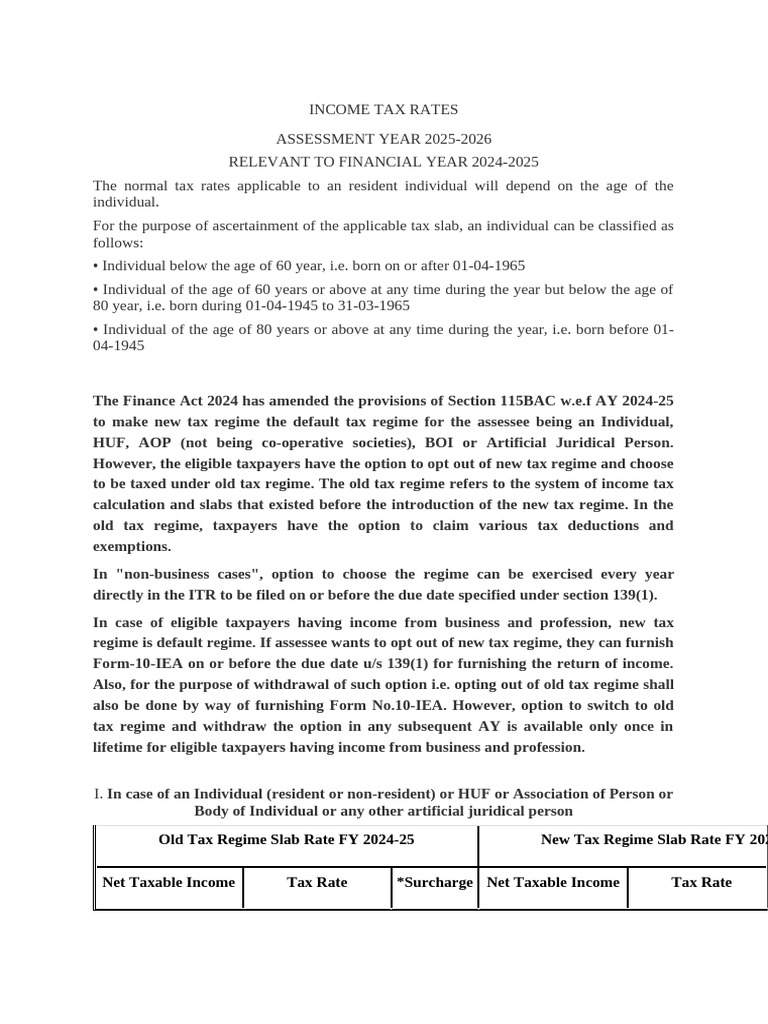 Income Tax Rates AY 2025-26 | PDF | Taxes | Public Finance