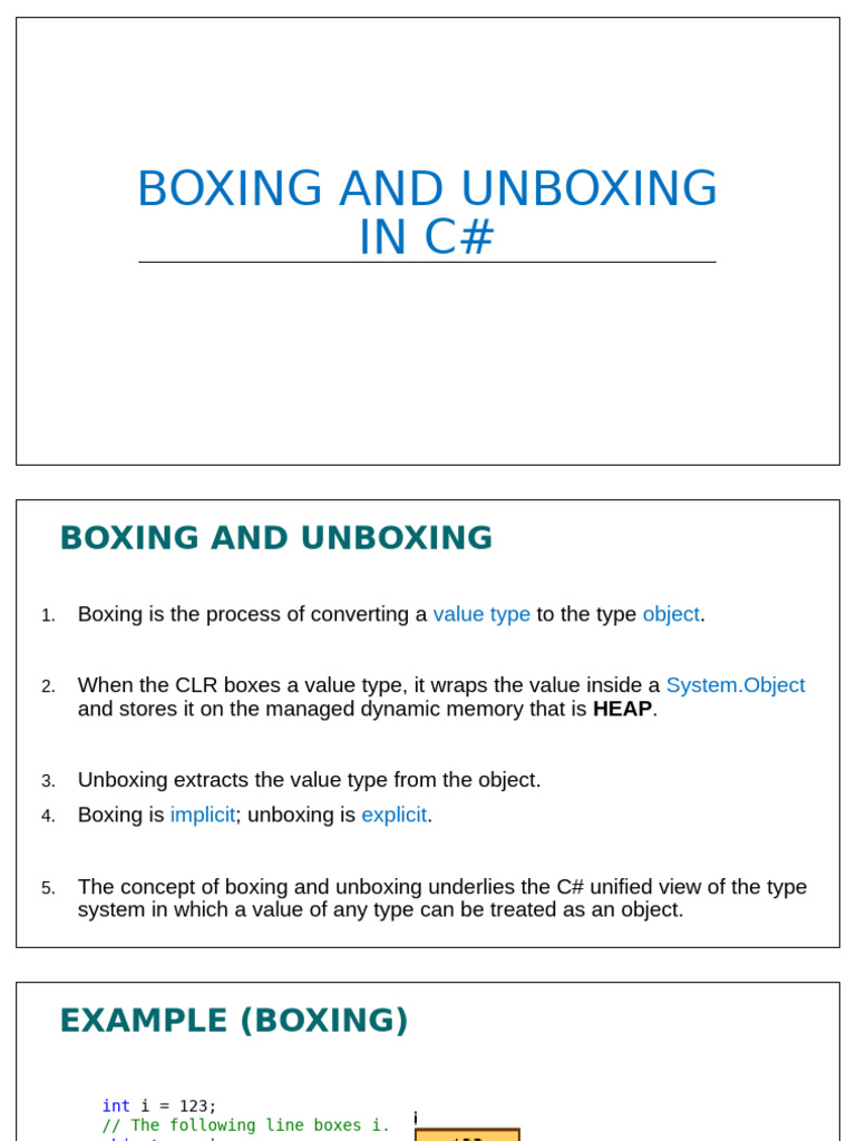 Boxing and Unboxing+Nullable+VAR+Dynamic | PDF | C Sharp (Programming Language) | Variable ...