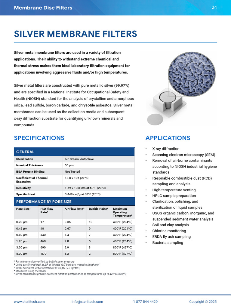 Silver Membrane Filter Specifications | PDF | Membrane Technology ...