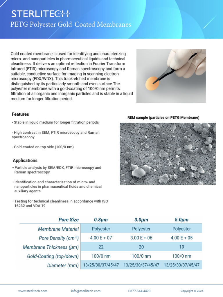 PETG Gold Coated Filter Data Sheet 2 | PDF