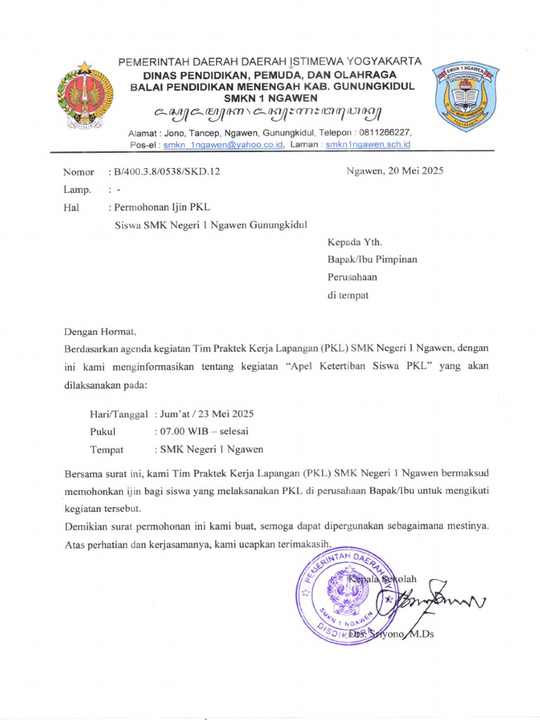 Surat Ijin Apel PKL | PDF