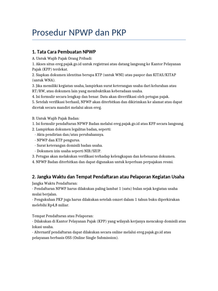 Prosedur NPWP Dan PKP Detail | PDF