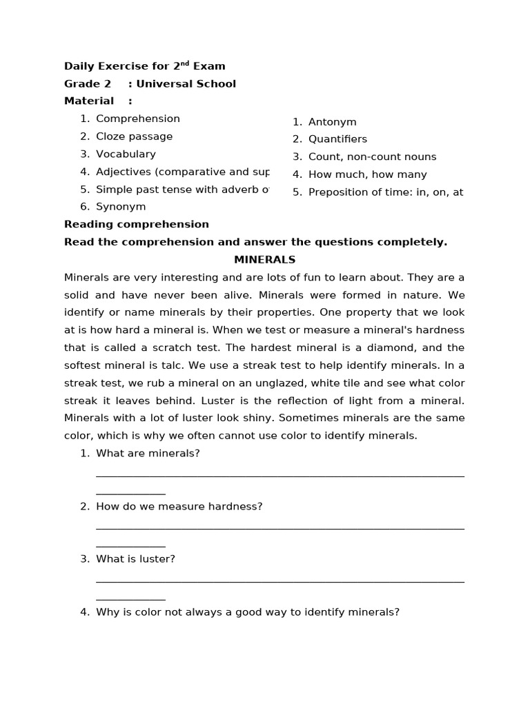 Grade 2 Daily Exercise For 2nd Exam | PDF | Linguistics | Grammar