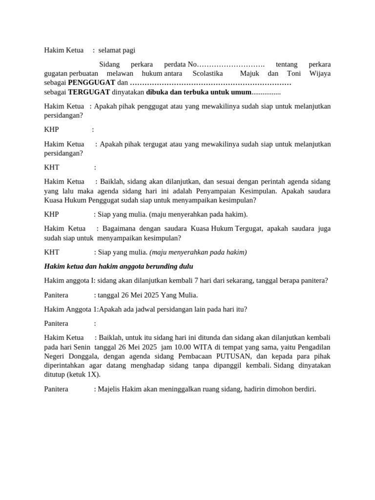 DRAF Persidangan Perdata Kesimpulan | PDF