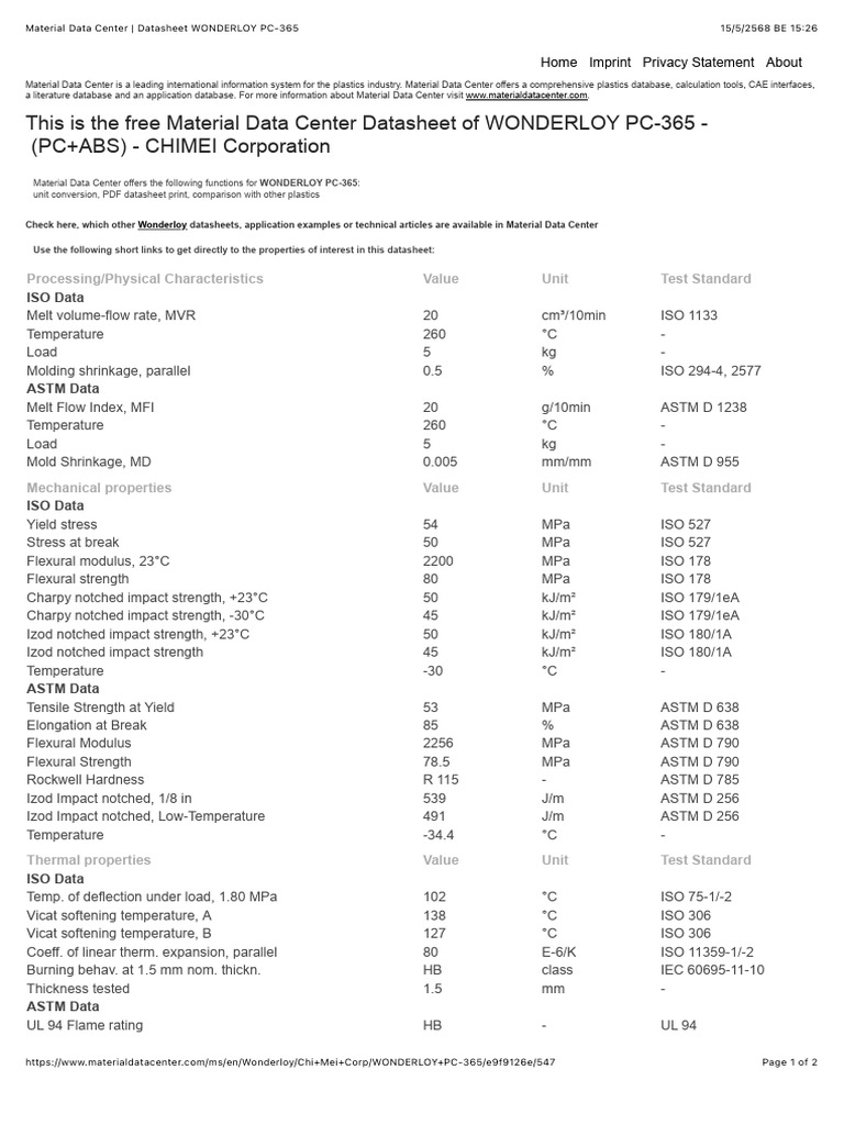 Datasheet WONDERLOY PC-365 | PDF | Strength Of Materials | Applied And ...
