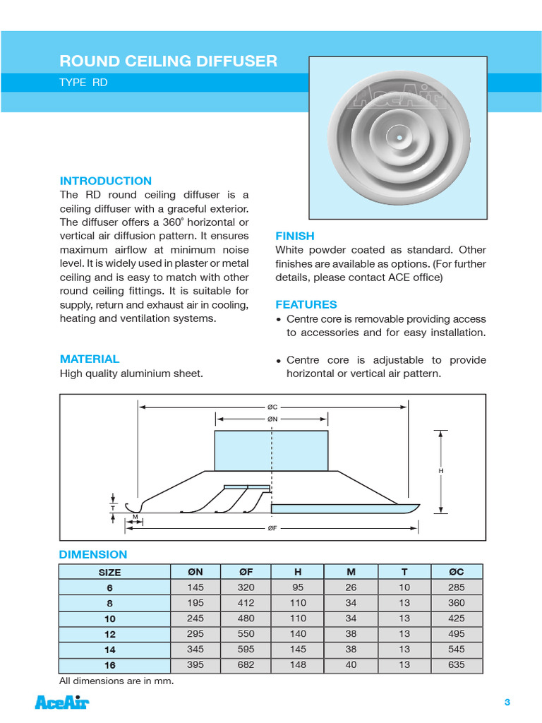 Ace - Round Ceiling Diffuser | PDF | Mechanical Engineering | Building Engineering