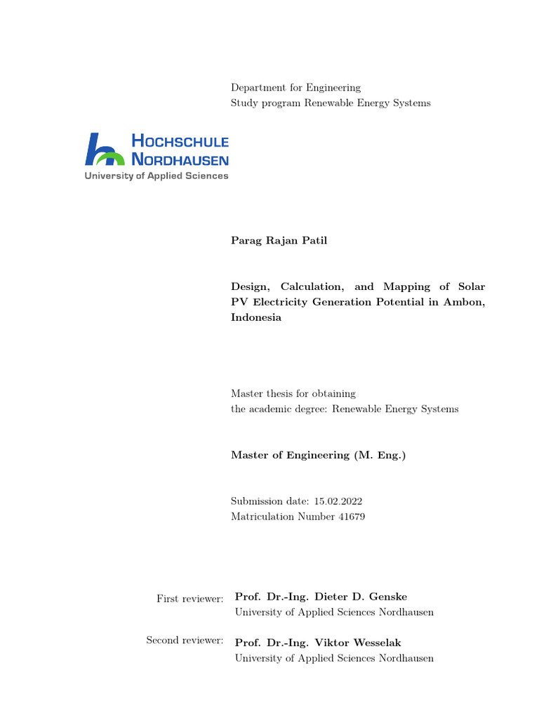 Master Thesis Parag Patil | PDF | Photovoltaics | Solar Power