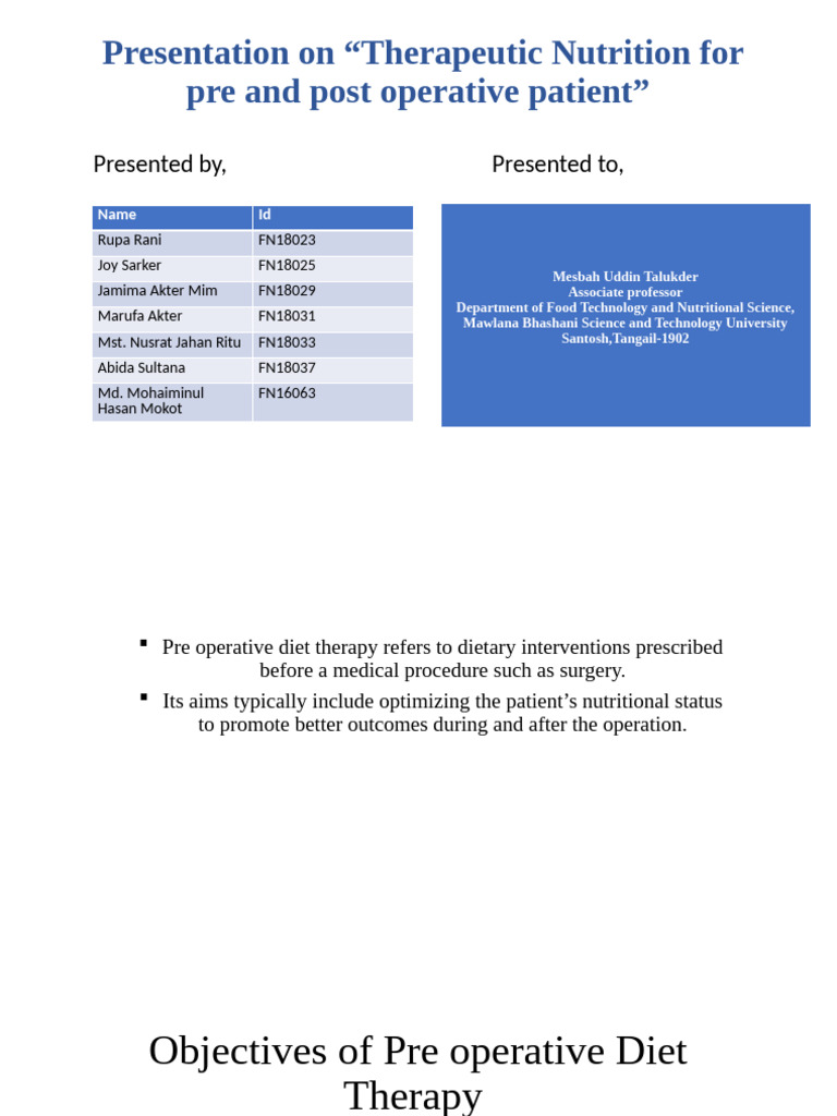 Pre and Post Operative Diet Guide | PDF | Clinical Medicine | Nutrition