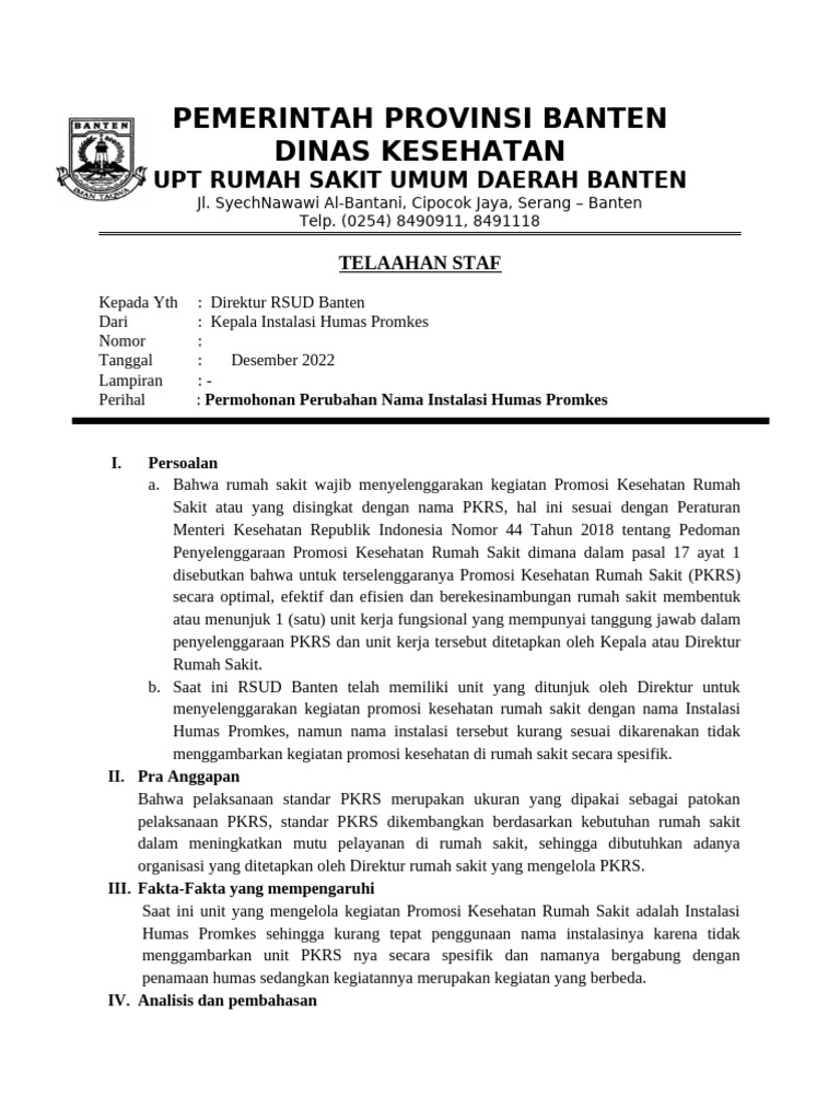 Contoh Telaahan Staf | PDF