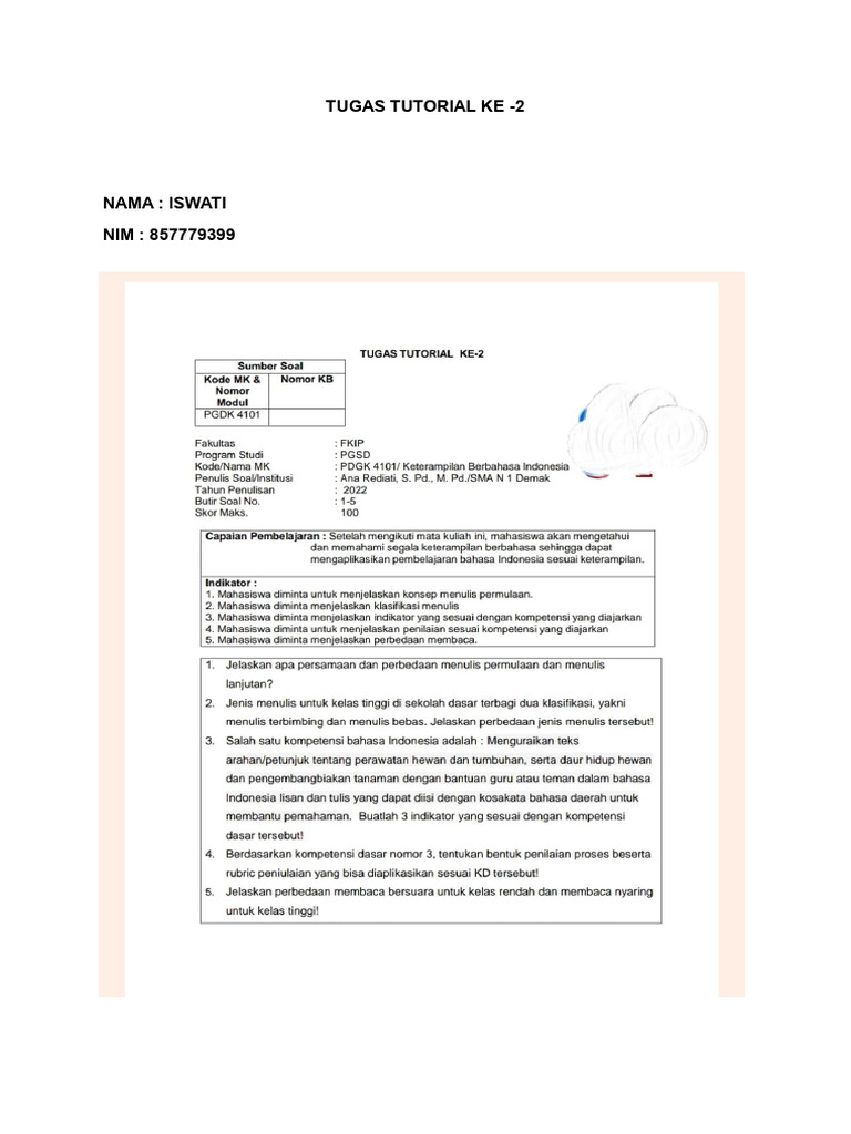 Tugas Tutorial Ke - 2 PDGK4101 | PDF
