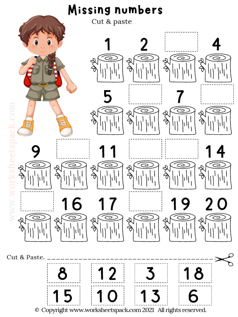 Free Cut and Paste Missing Numbers 1 20 | PDF