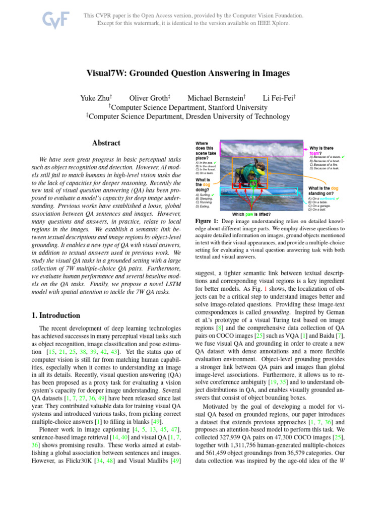 Visual7W Grounded Question Answering in Images | PDF | Cognitive Science