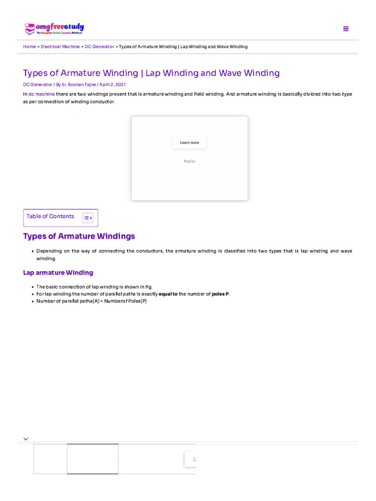 Armature Winding Lap Winding and Wave Winding of DC Machine | PDF ...