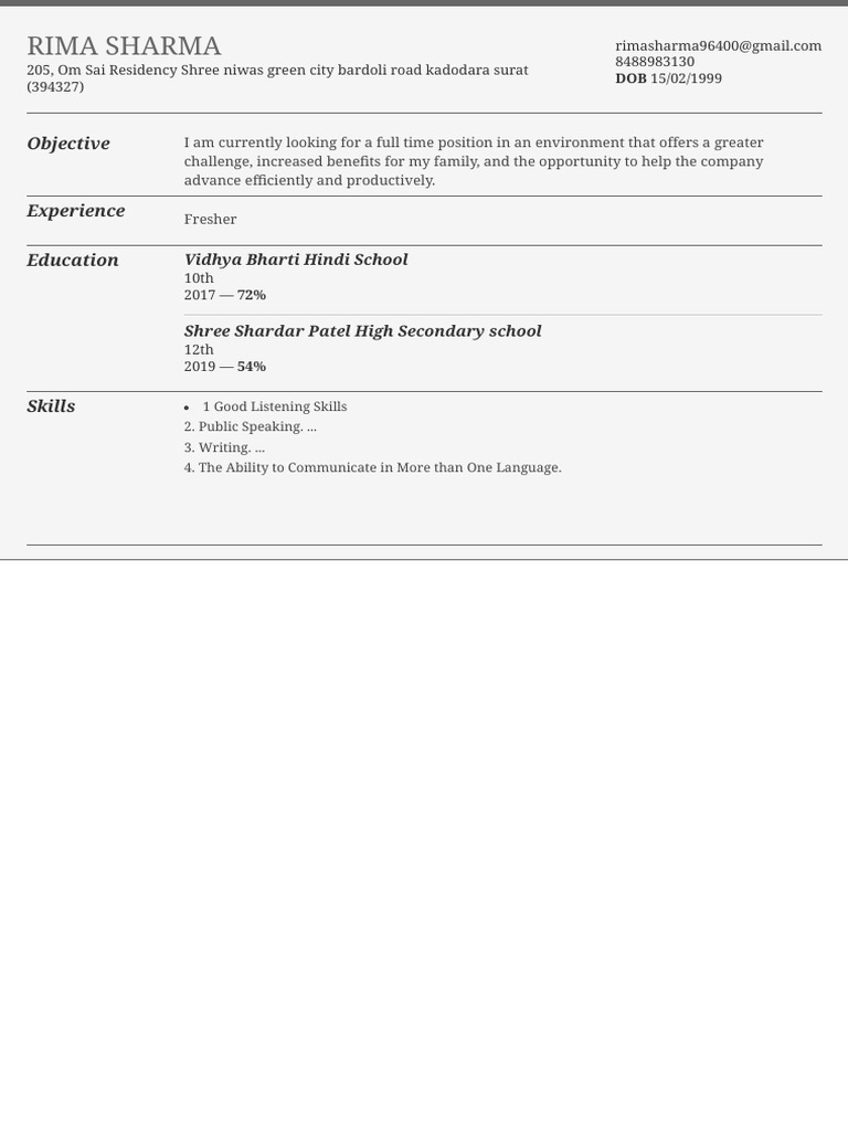Rima Sharma: Objective | PDF