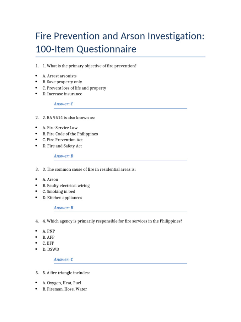 Fire Prevention and Arson Investigation 100 Items | PDF | Arson | Crime & Violence