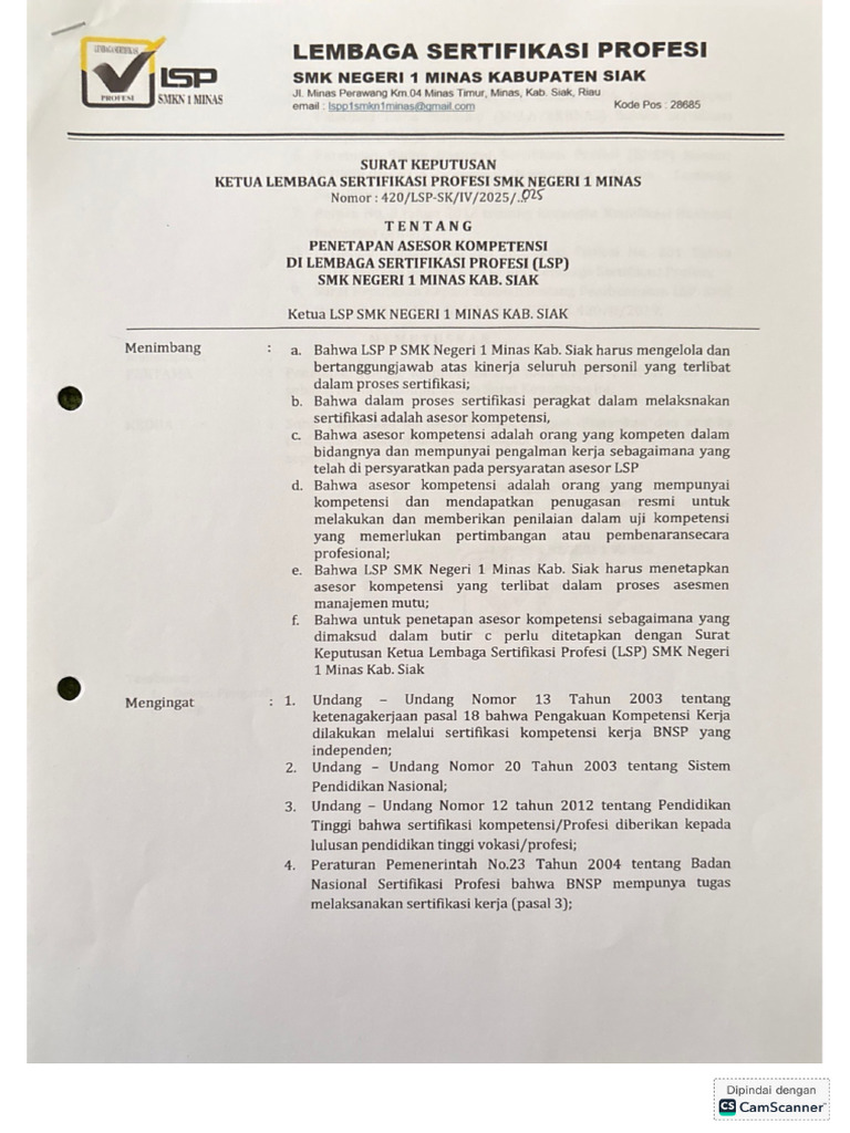 Sk penetapan asesor | PDF