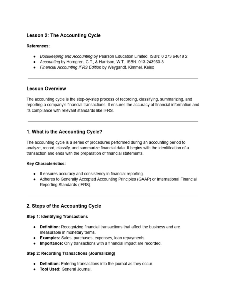 Lesson 2 - The Accounting Cycle | PDF | Debits And Credits | Money