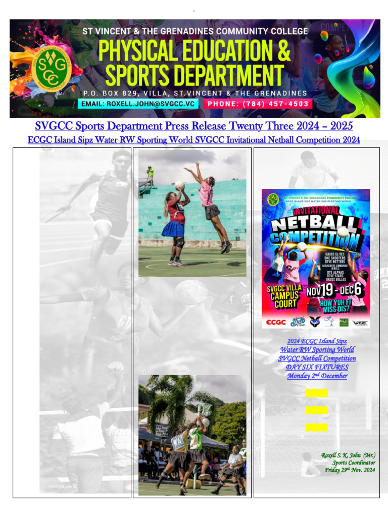 SVGCC Sports Dept. Press Release Twenty Three - 2024-2025 | PDF