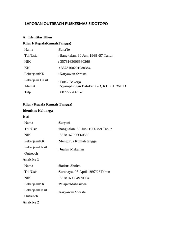 Laporan Outreach Puskesmas Sidotopo | PDF