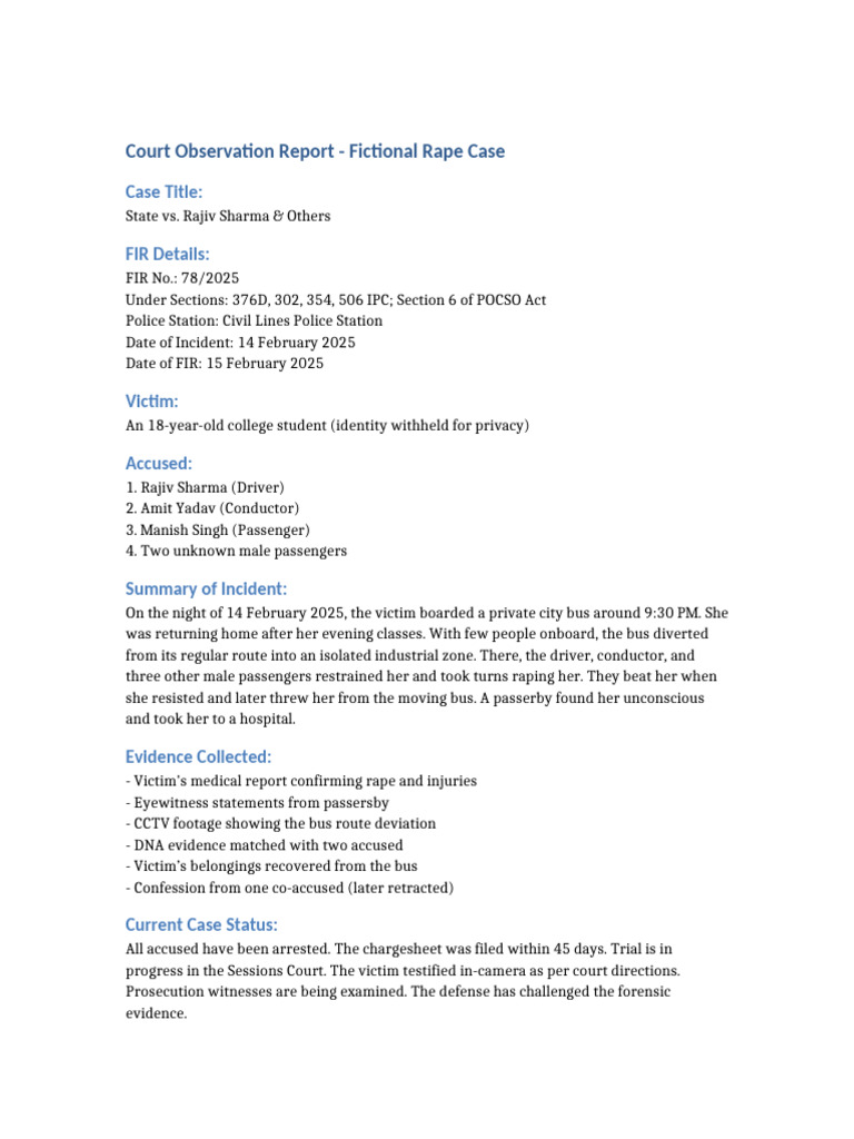 Fictional Rape Case Court Report | PDF