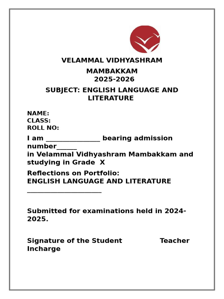 English Portfolio Index 2024-25 | PDF