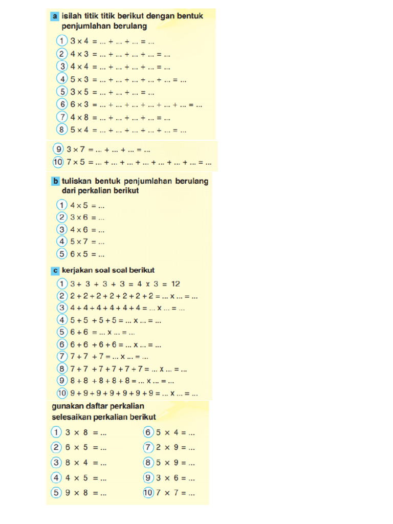 Perkalian dengan Penjumlahan Berulang | PDF