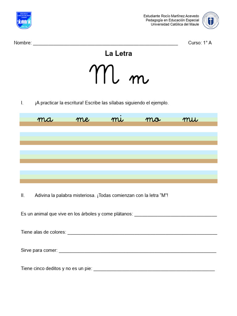 Actividades de Escritura con la Letra M | PDF