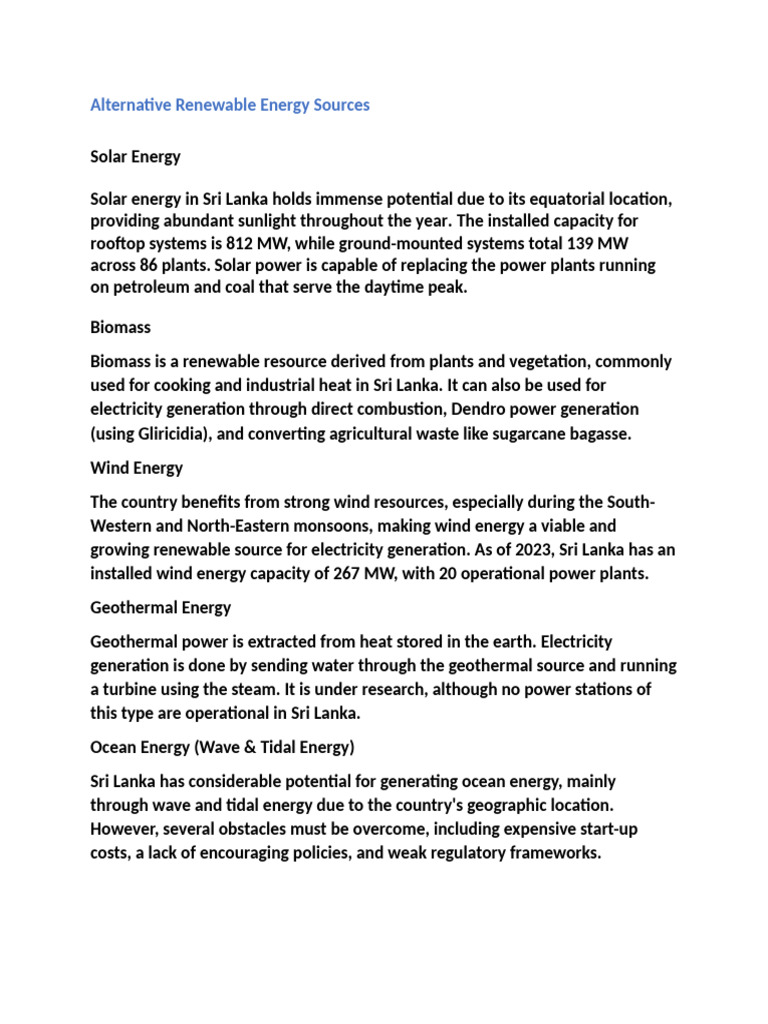 Alternative Renewable Energy Sources | PDF | Renewable Energy ...