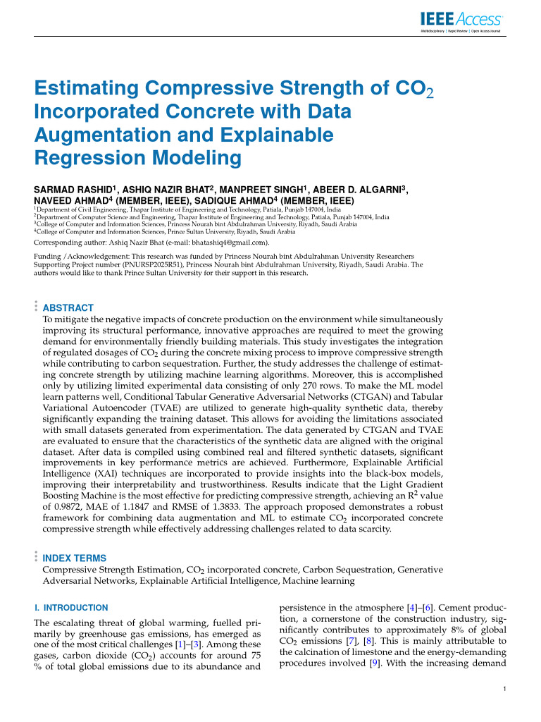 IEEE Access Estimating Compressive Strength of CO2 Incorporated Concrete With Data Augmentation ...