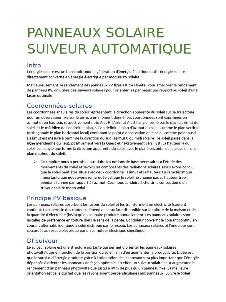 Suiveur Solaire Automatique: Efficacité Maximale | PDF | Énergie ...
