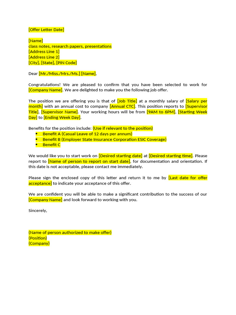 Offer Letter Format | PDF