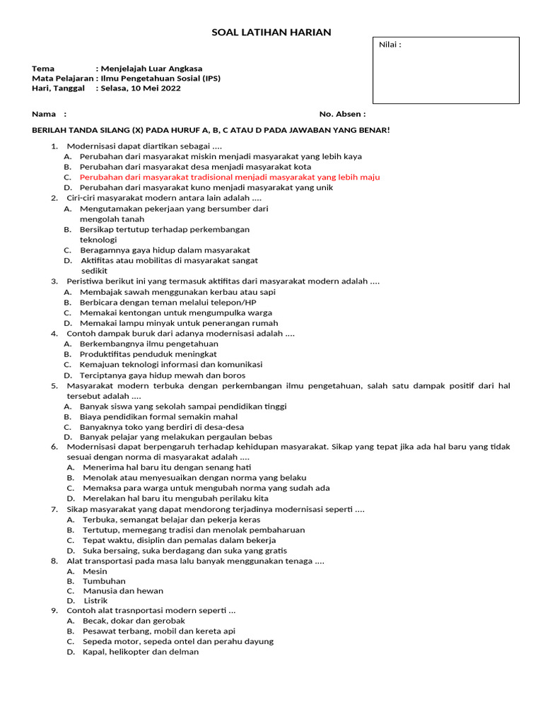 SOAL LATIHAN HARIAN IPS TEMA 9 | PDF