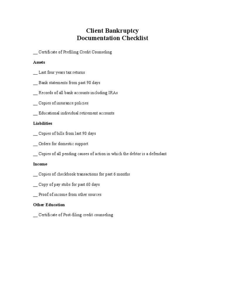 Client Bankruptcy Checklist | PDF
