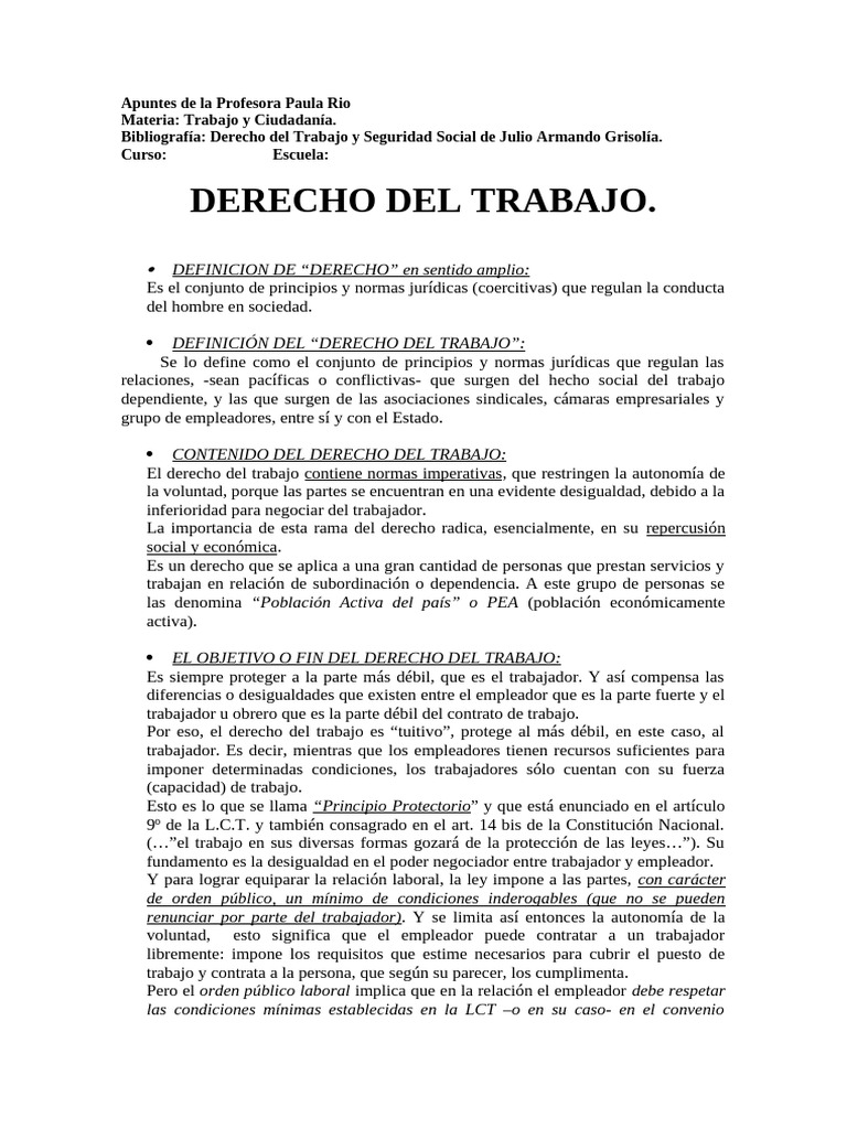 Derecho del Trabajo: Definiciones y Principios | PDF | Derecho laboral ...