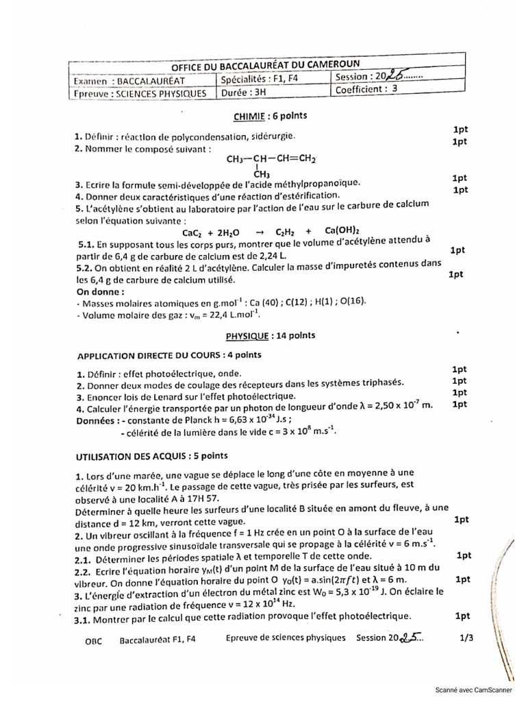 SCIENCES PHY BAC F1 ET F4 2025 IMCOMPLET | PDF