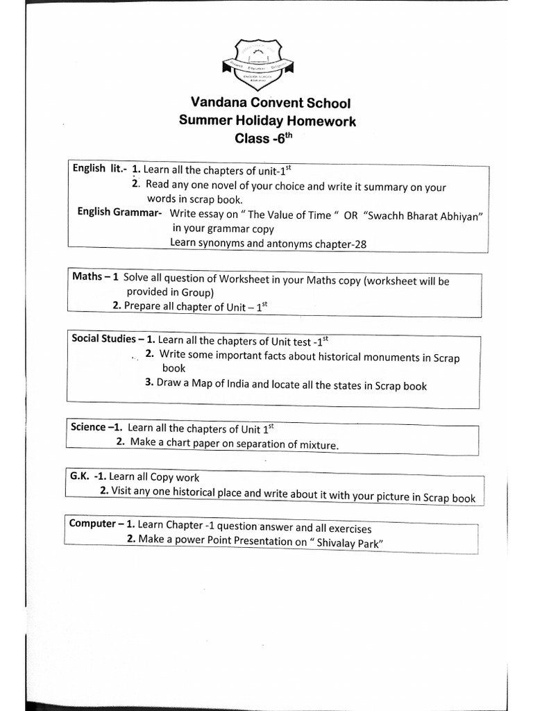 Holiday Homework Class 2 Vandana Convent | PDF