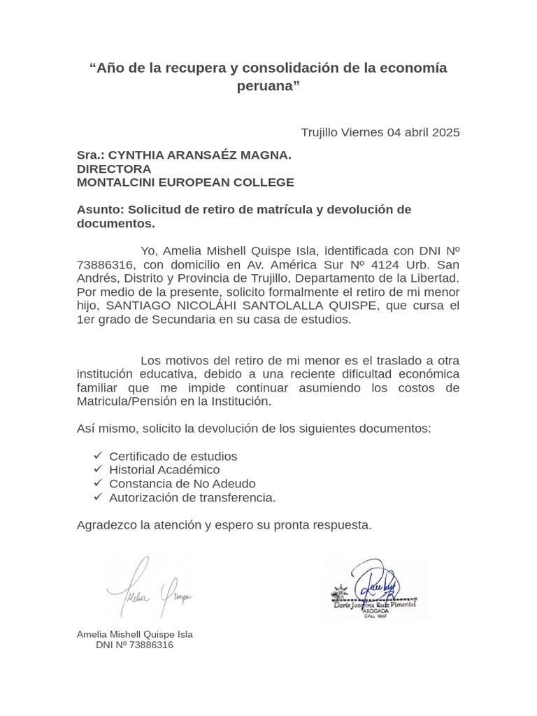 Carta A IE - Mishell | PDF