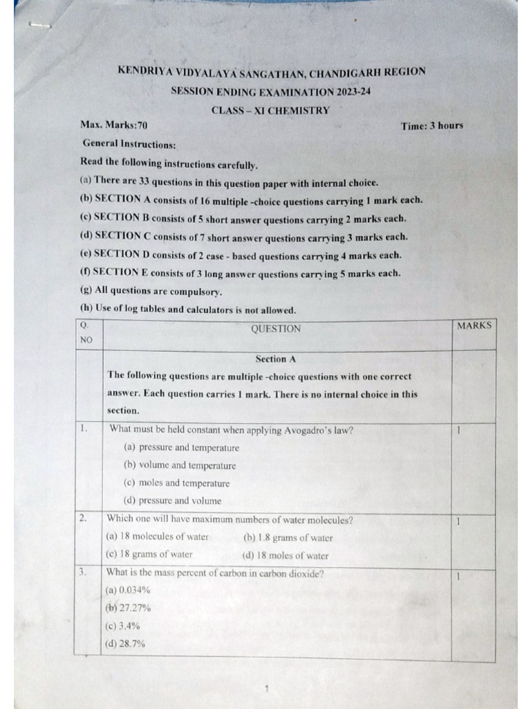Chemistry Session Ending Question Paper | PDF