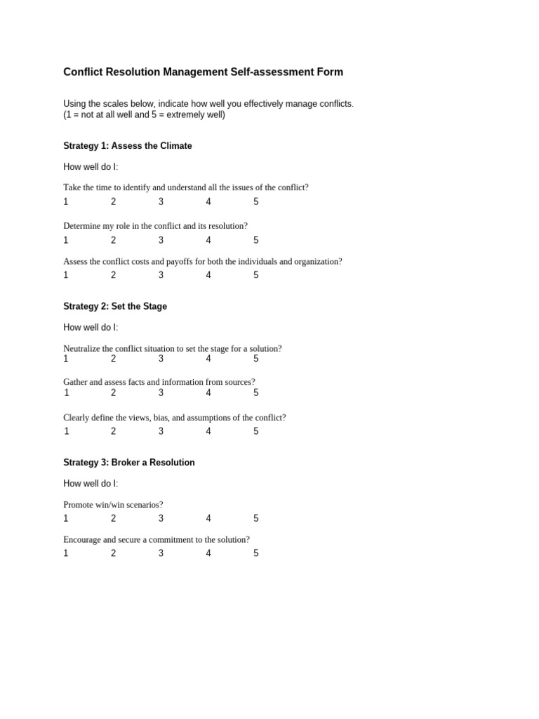 Conflict Management Self Assessment Form | PDF