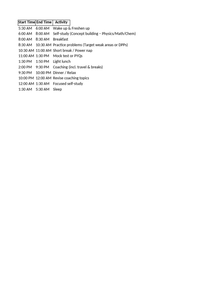 IIT JEE 16 Hour Study Schedule | PDF