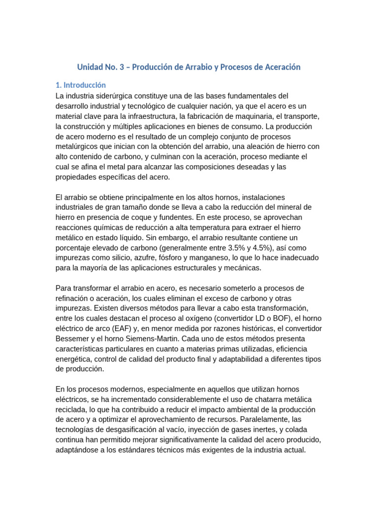 Unidad_3_Introduccion_Produccion_Arrabio_Aceracion | PDF | Arrabio | Acero