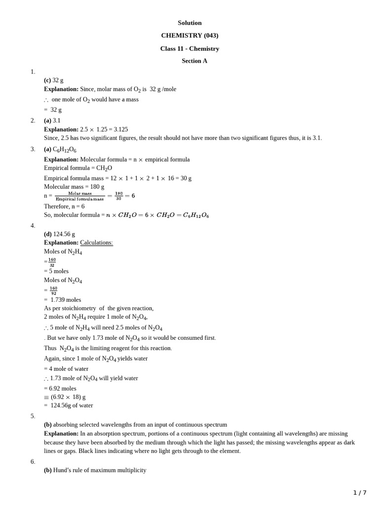 Class 11 Chemistry Solutions Explained | PDF | Isotope | Mole (Unit)