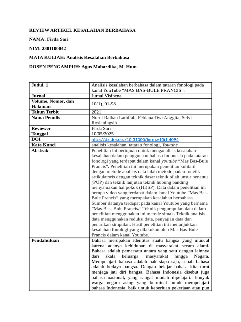 Review Analisis Kesalahan Berbahasa | PDF