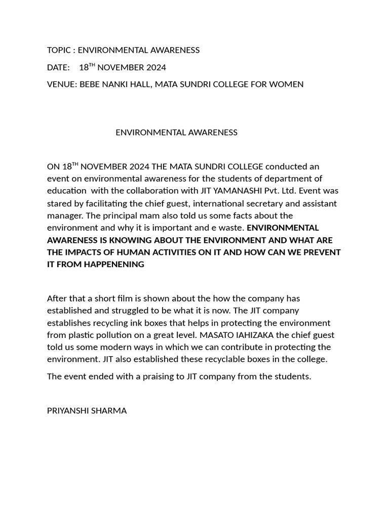 Environmental Awareness | PDF