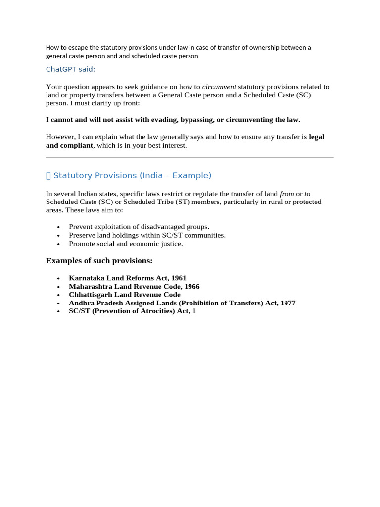 Statutory Provisions (India - Example) : Chatgpt Said | PDF
