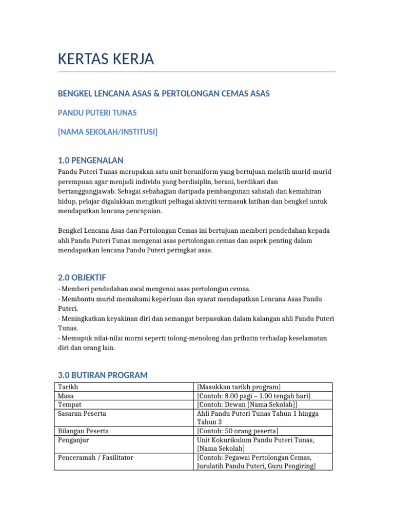 Kertas Kerja Bengkel Lencana Asas Pertolongan Cemas | PDF