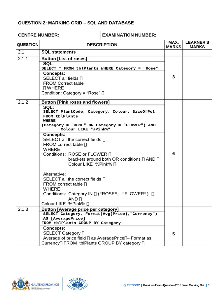 Previous Exam Paper 2019 Jun Marking Grid | PDF | Computing | Data Management Software