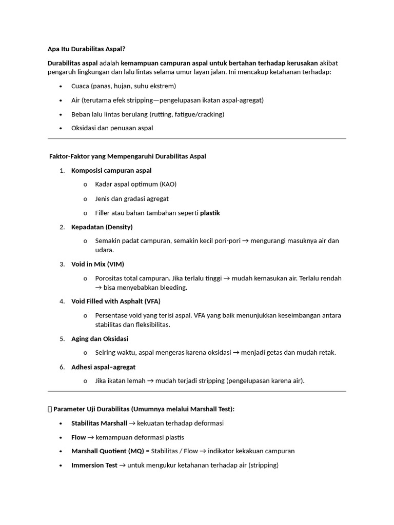 Apa Itu Durabilitas Aspal | PDF