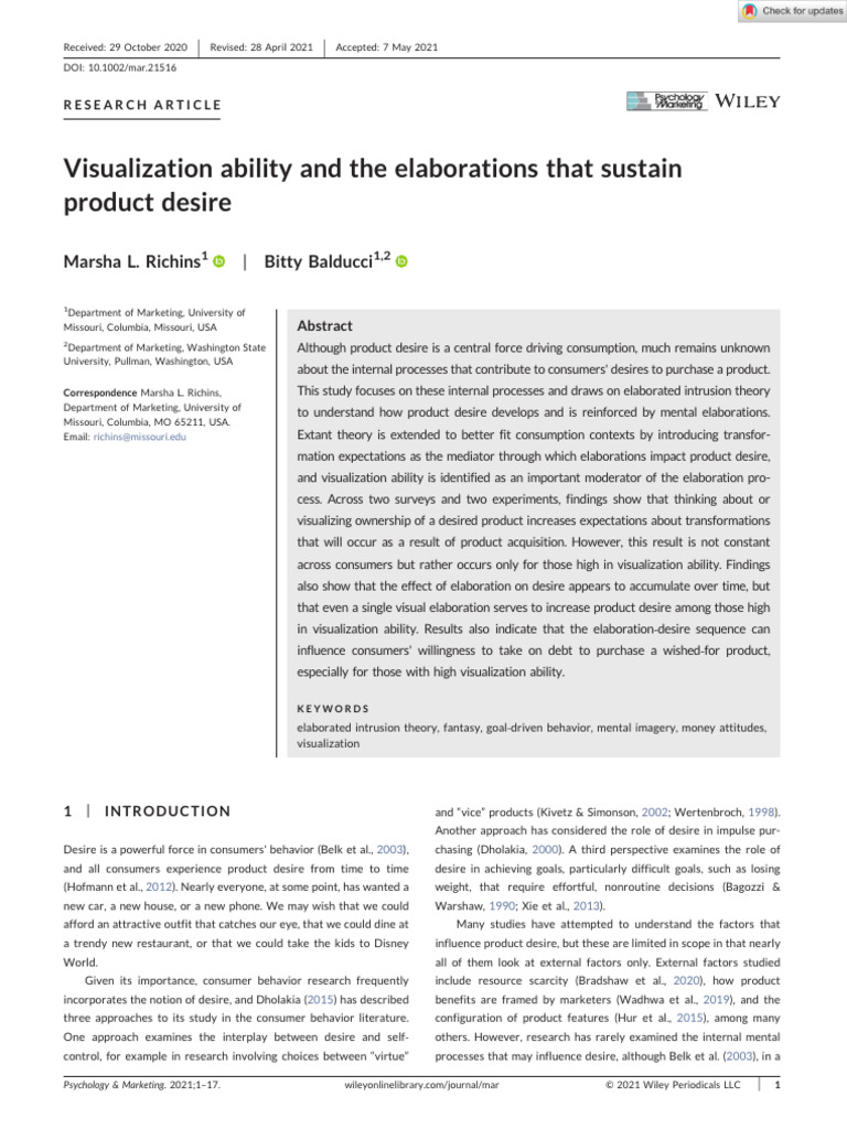 Visualization Ability and The Elaborations That Sustain Product Desire ...